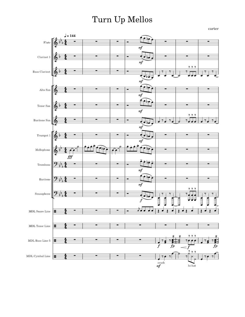 Turn Up Mellos Sheet music for Trombone, Flute, Clarinet in b-flat, Clarinet bass & more ...