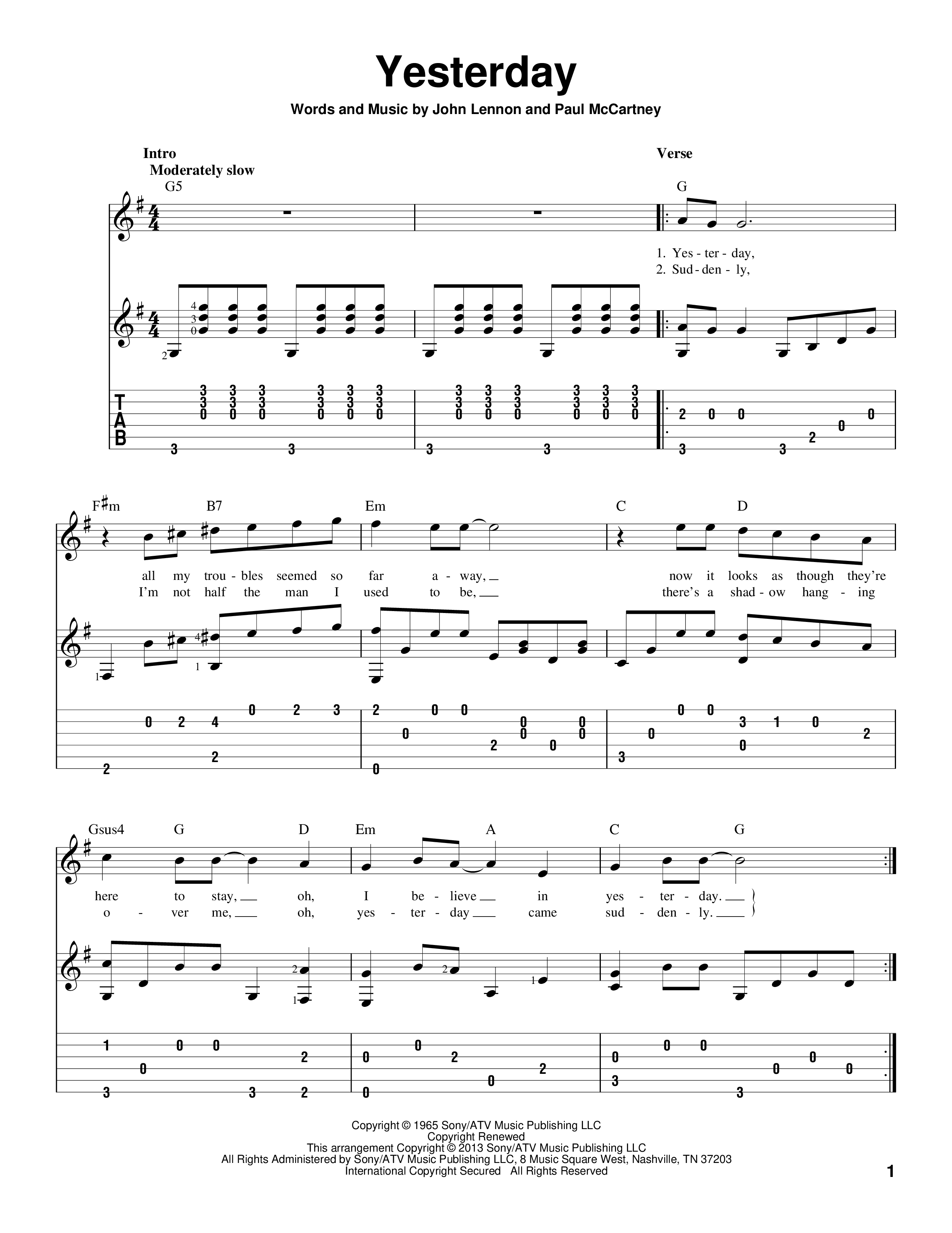 Play Official version of Yesterday Sheet Music by The Beatles for ...