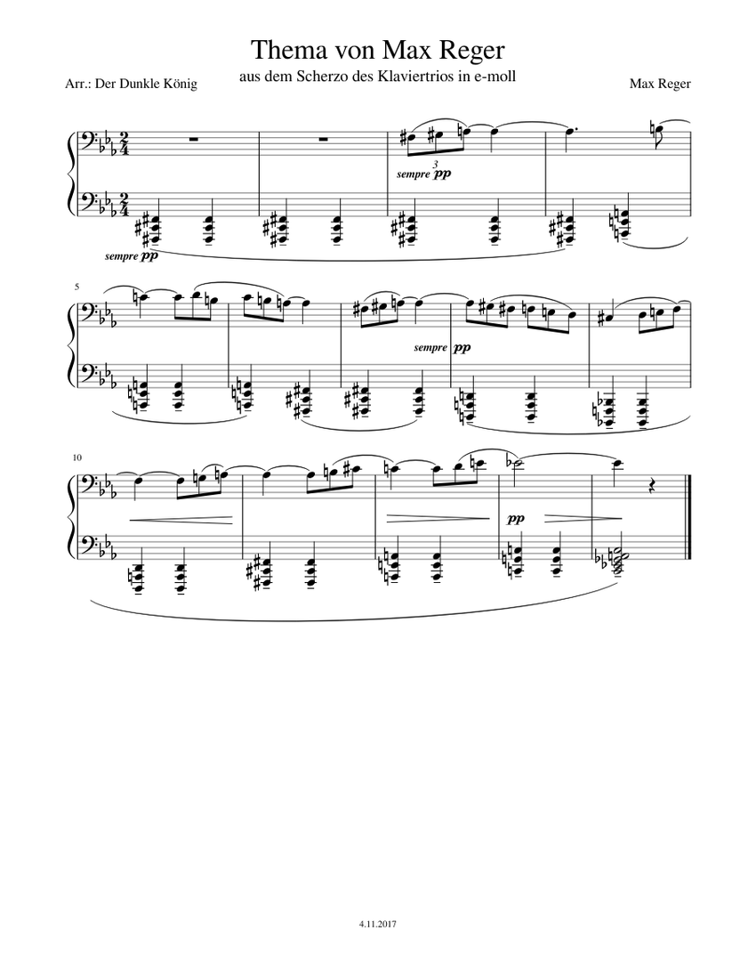 Theme from Max Reger Sheet music for Piano (Solo) | Musescore.com