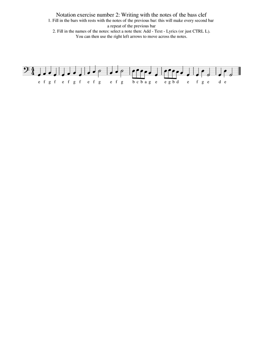 Lesson 2 Writing with the notes of the bass clef 1 Sheet music for ...