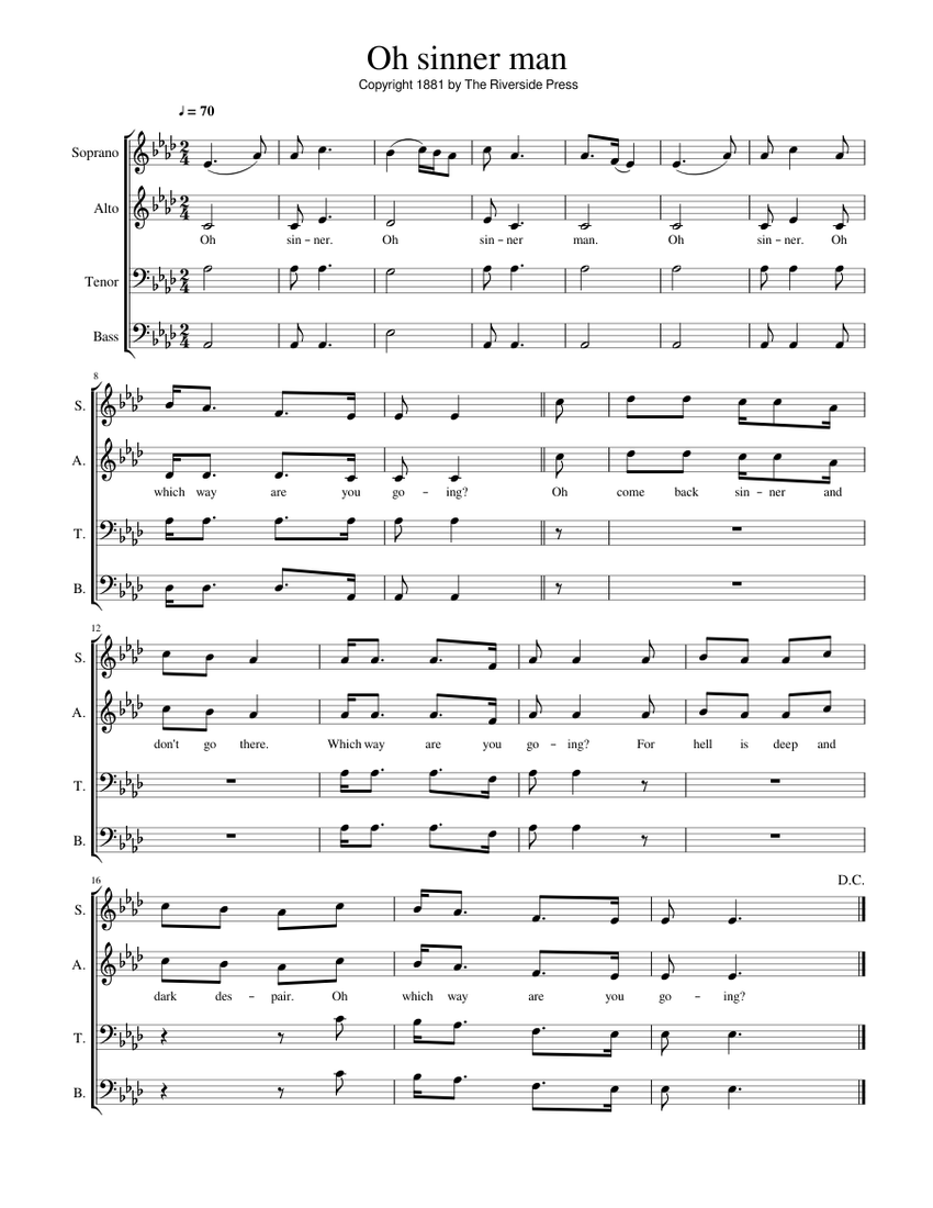 58-Oh sinner man Sheet music for Soprano, Alto, Tenor, Bass voice (SATB ...