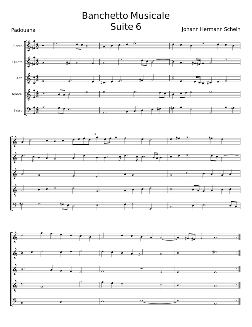 Banchetto Musicale Suite 2 - Johann Hermann Schein Sheet music for ...