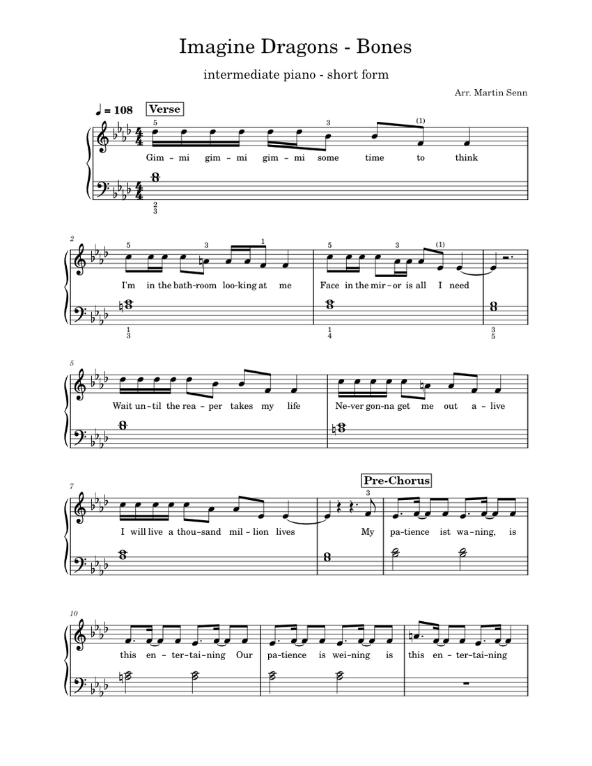 Bones – Imagine Dragons Sheet music for Piano (Solo) Easy | Musescore.com