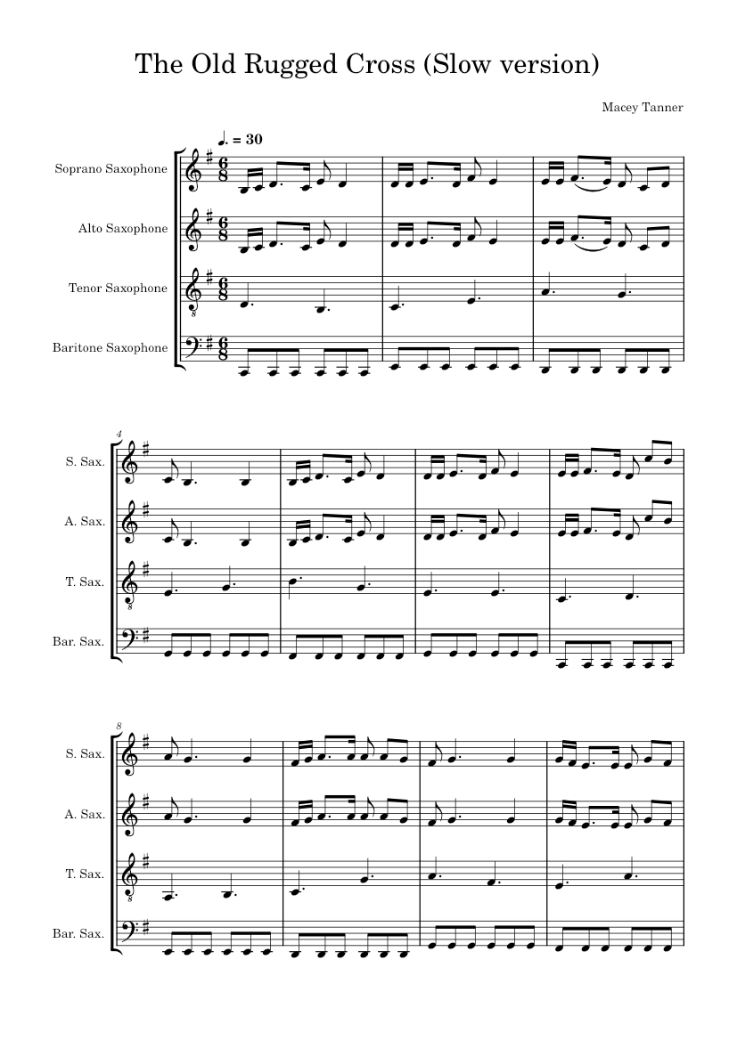 The old rugged cross – George Bennard Sheet Music for Saxophone alto, Saxophone tenor, Saxophone ...