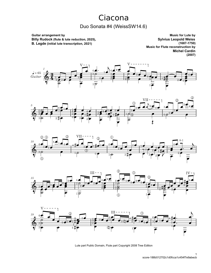 Ciacona – Sylvius Leopold Weiss Sheet Music for Guitar (Solo ...