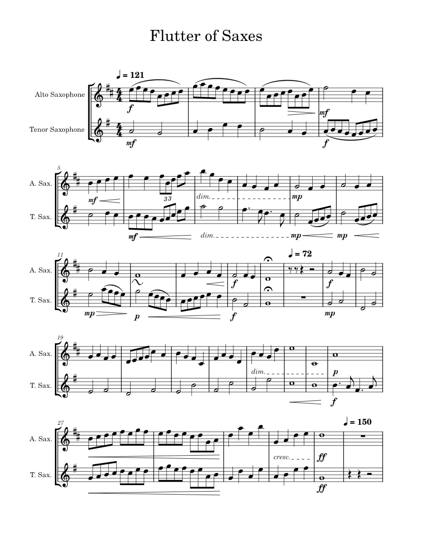 Flutter of Saxes Sheet music for Saxophone alto, Saxophone tenor ...