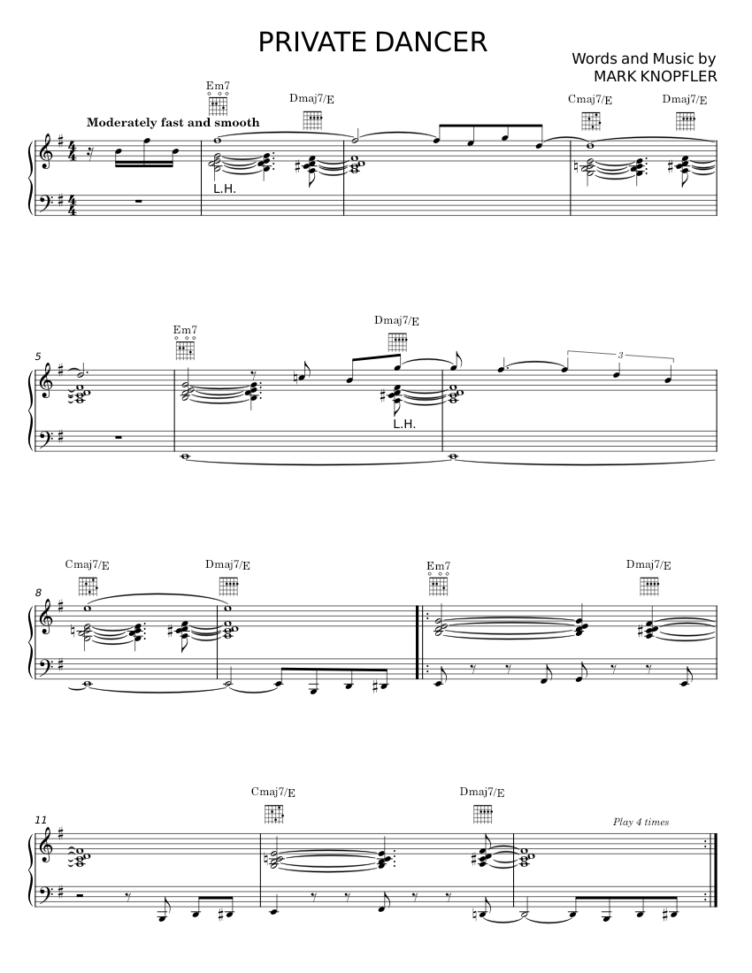 Private Dancer - Tina Turner Sheet Music with Chords for Piano ...