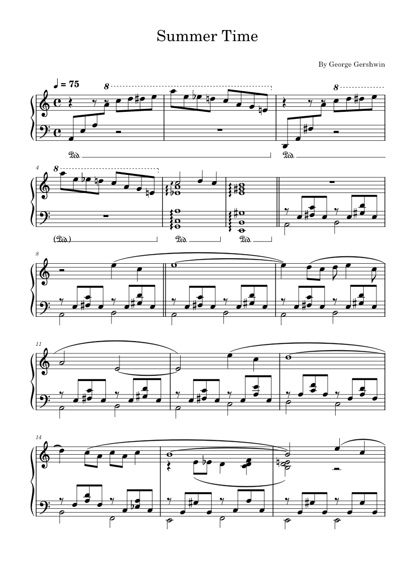 [피아노 악보] Summer Time(No Chord) Sheet Music for Piano (Solo) | MuseScore.com