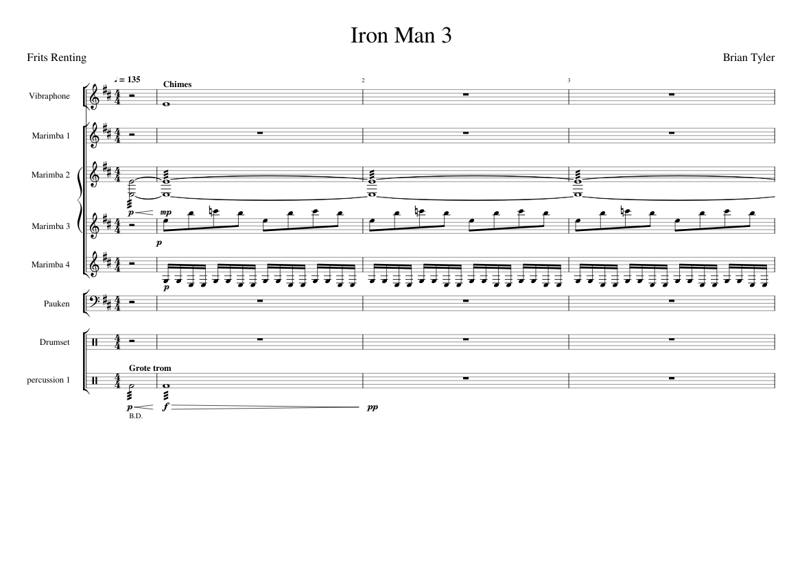 Brian Tyler - Iron Man 3 Sheet music for Timpani, Vibraphone, Drum group, Marimba (Percussion ...