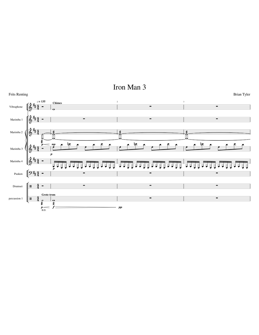 Brian Tyler - Iron Man 3 Sheet music for Timpani, Vibraphone, Drum group, Marimba (Percussion ...
