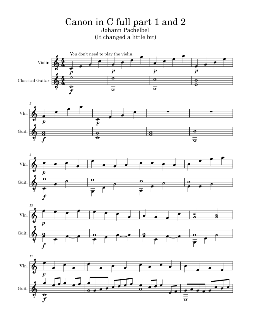 Canon in C major – Johann Pachelbel Sheet music for Violin, Guitar ...