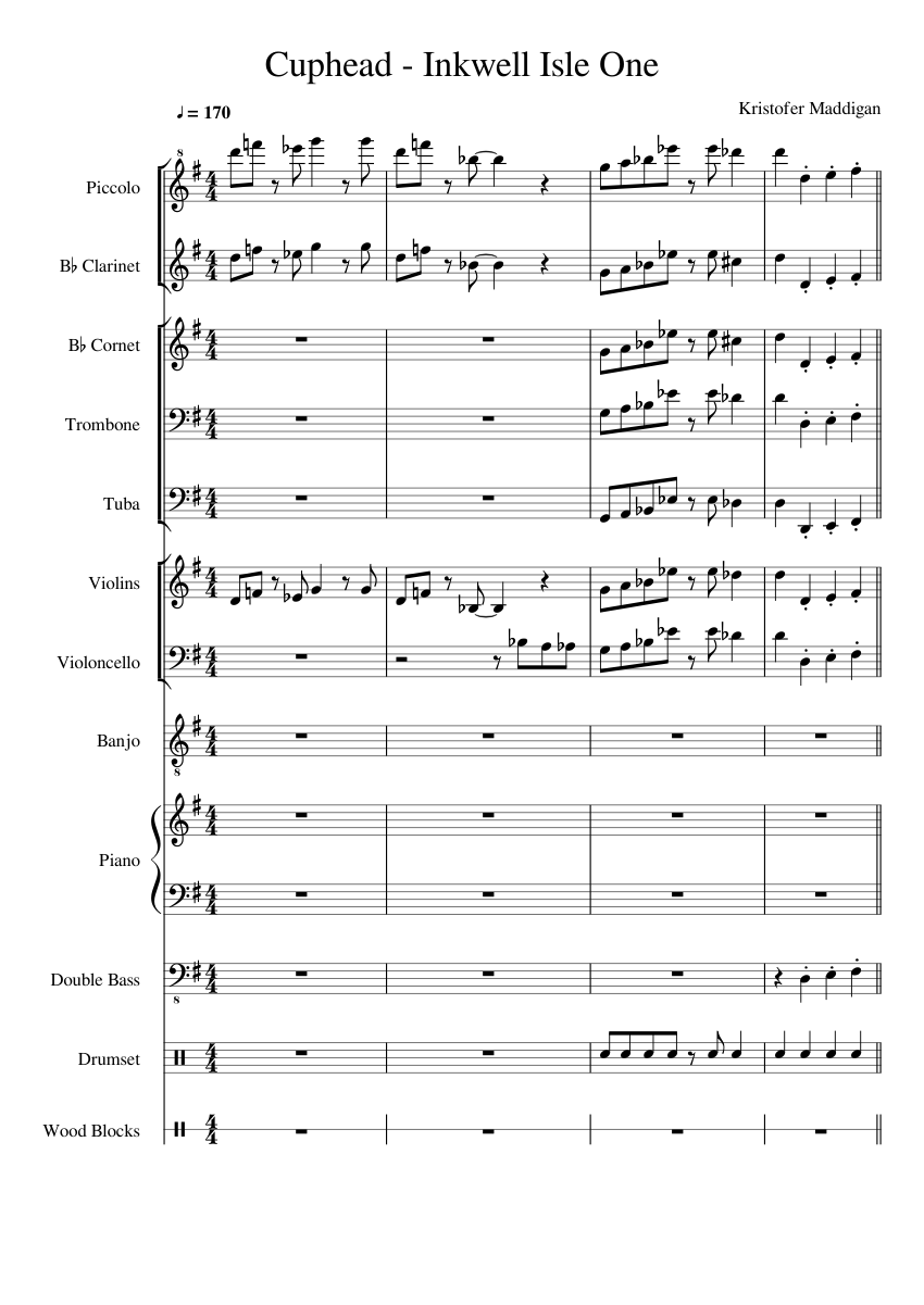 Cuphead Inkwell Isle One Sheet Music for Piano, Trombone, Cornet, Tuba ...