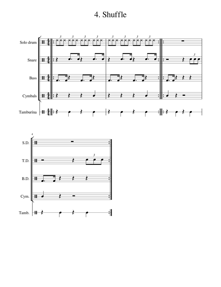 Shuffle and Cut – Misc tunes SHUFFLE Sheet music for Tambourine, Snare ...