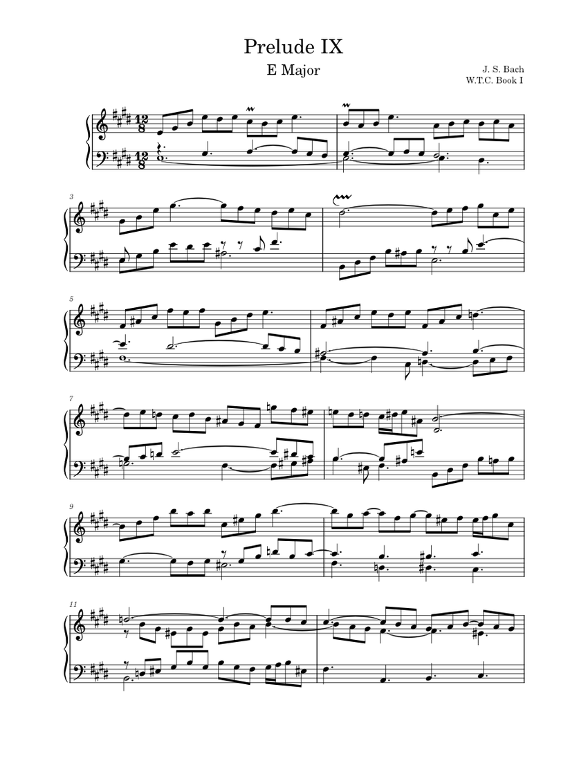 Prelude & Fugue IX (WTC Book I) - J. S. Bach Sheet music for Piano ...