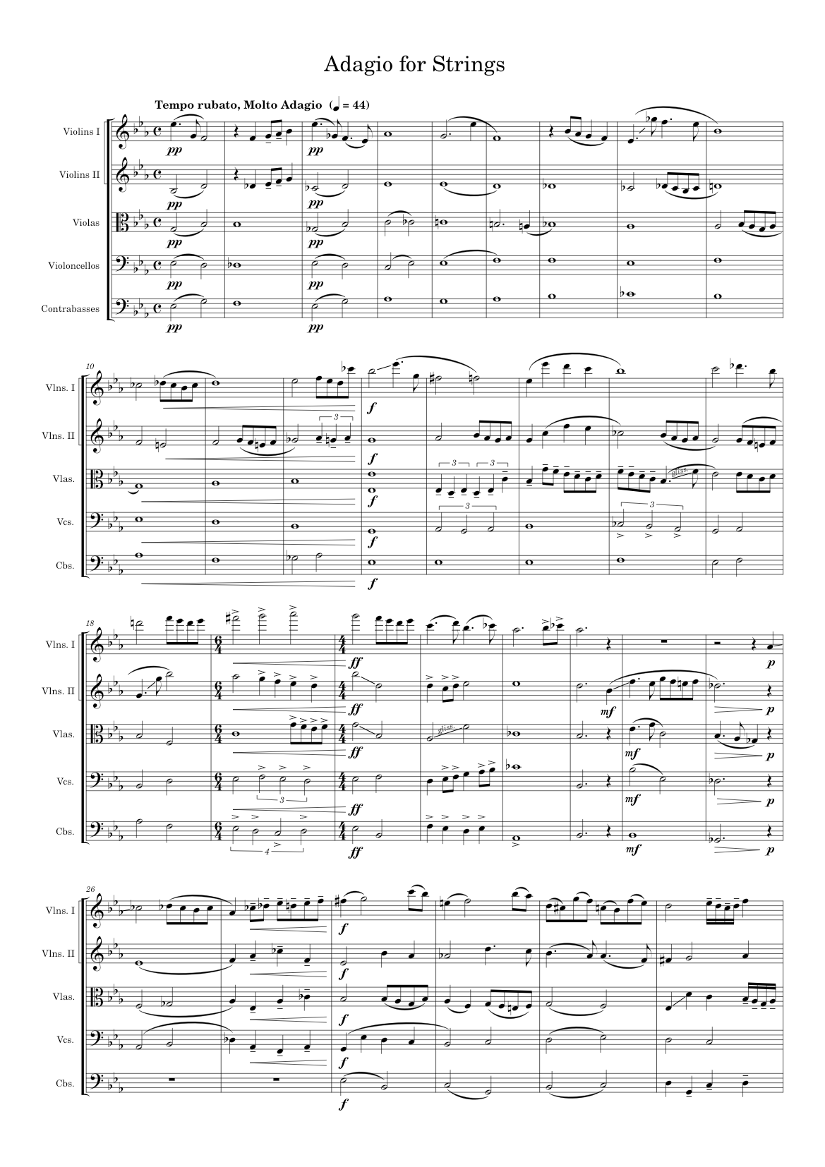Adagio for Strings Sheet music for Strings group (Mixed Quintet) | Musescore.com