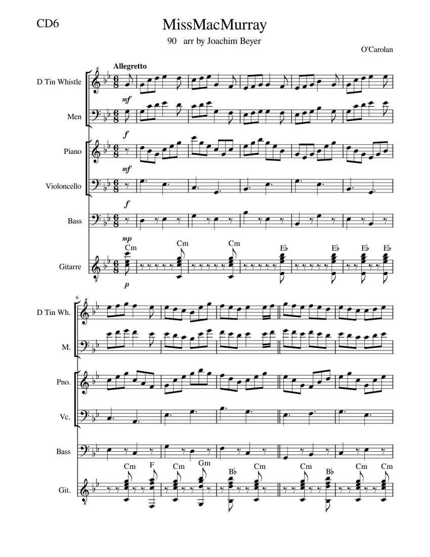 Miss Mac Murray – Turlough O'Carolan Sheet music for Piano, Male, Flute ...