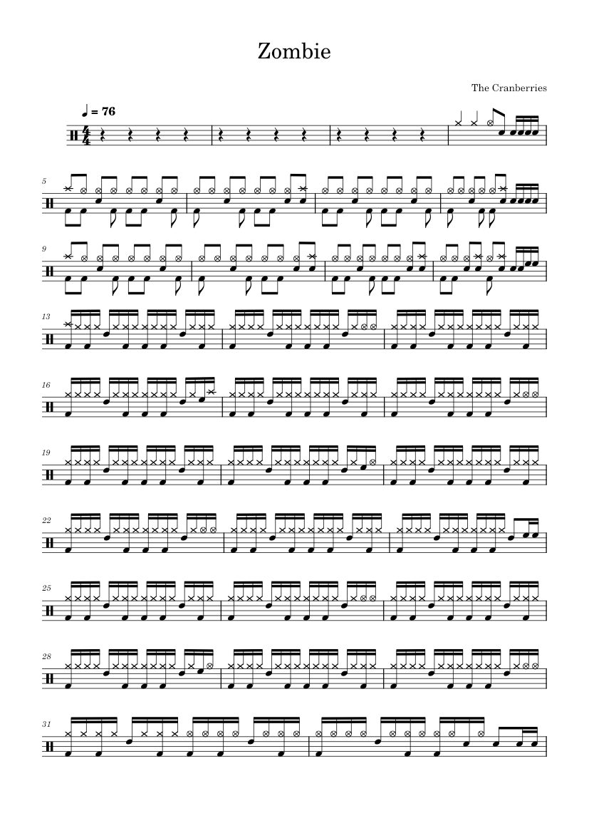 Zombie – The Cranberries Zombie Sheet Music for Drum group (Solo ...