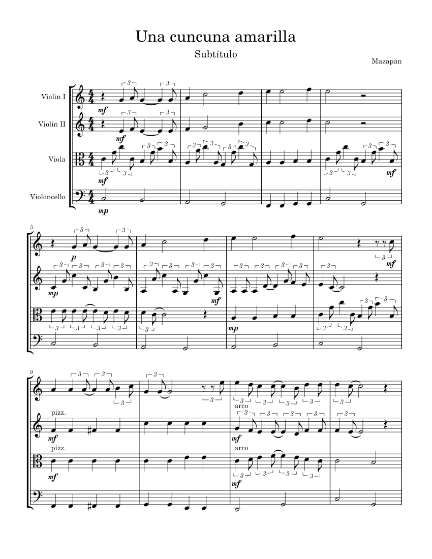 Una cuncuna – Mazapán Una cuncuna amarilla Sheet Music for Violin ...