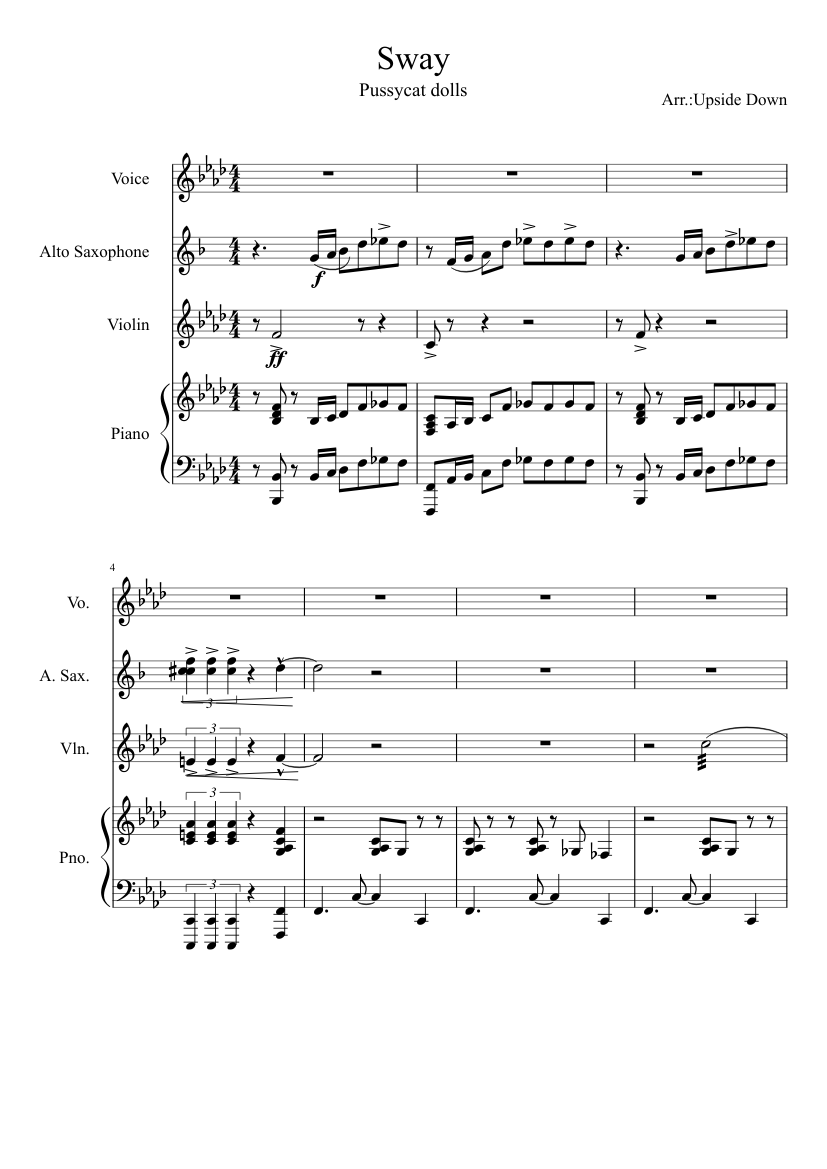 Sway-Pussycat dolls Sheet music for Piano, Violin, Voice (other) (Mixed ...