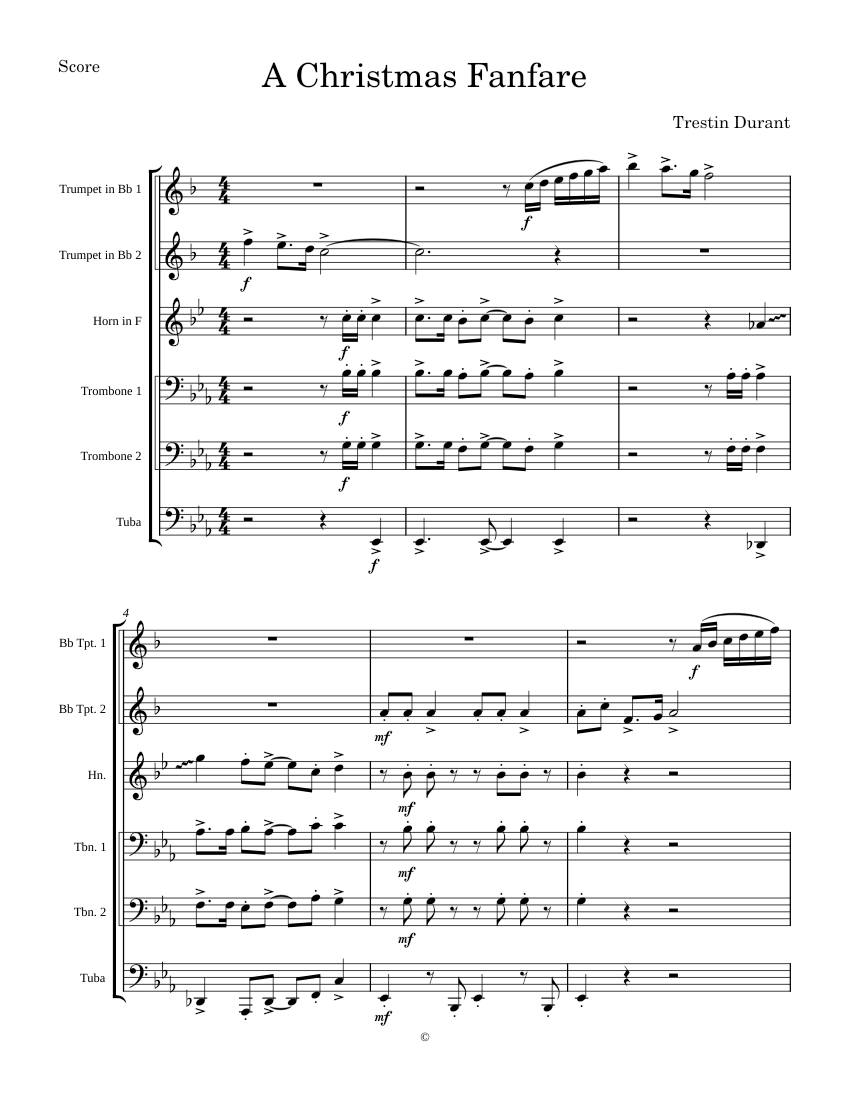 A Christmas Fanfare Sheet Music for Piano, Trombone, Tuba (Mixed ...