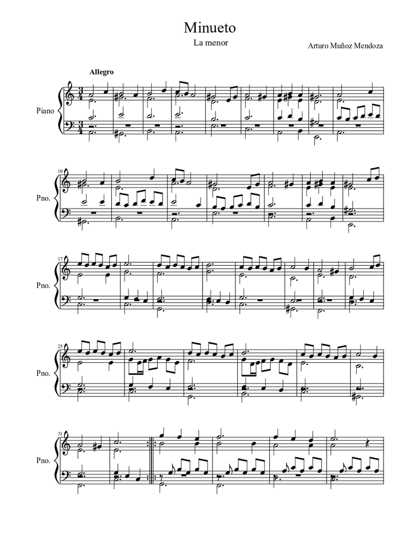 Minueto No. 3 La menor Sheet music for Piano (Solo) | Download and print in PDF or MIDI free ...