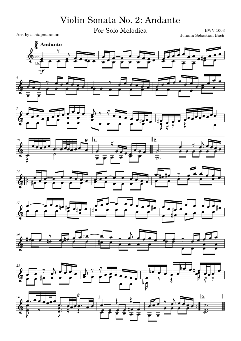 Violin Sonata No.2 In A Minor, BWV 1003: Andante– Johann Sebastian Bach ...