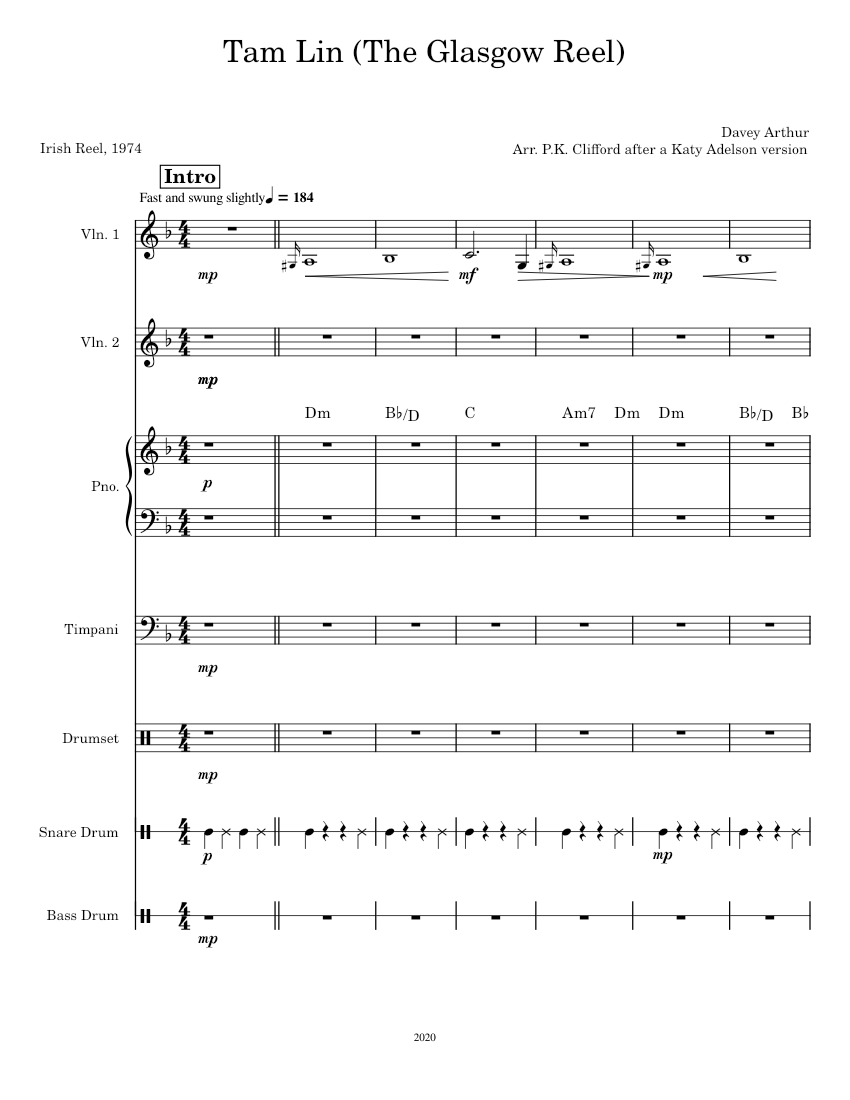 Tam Lin (The Glasgow Reel) for fiddle, piano and drums Sheet music for ...
