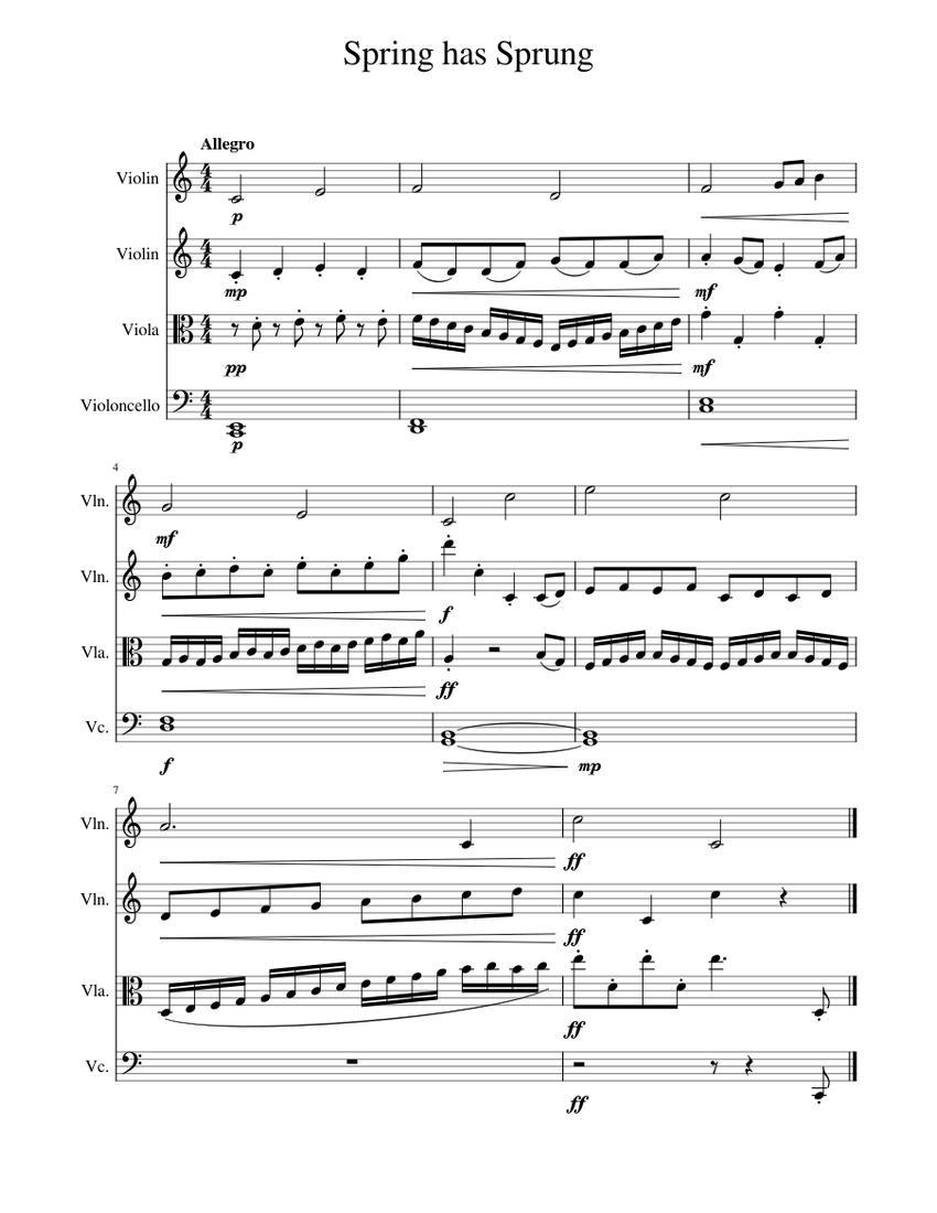 Spring has Sprung Strings Composition Sheet music for Violin, Viola ...