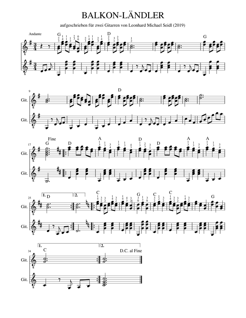 Balkon Landler Sheet music for Guitar (Mixed Duet) | Musescore.com