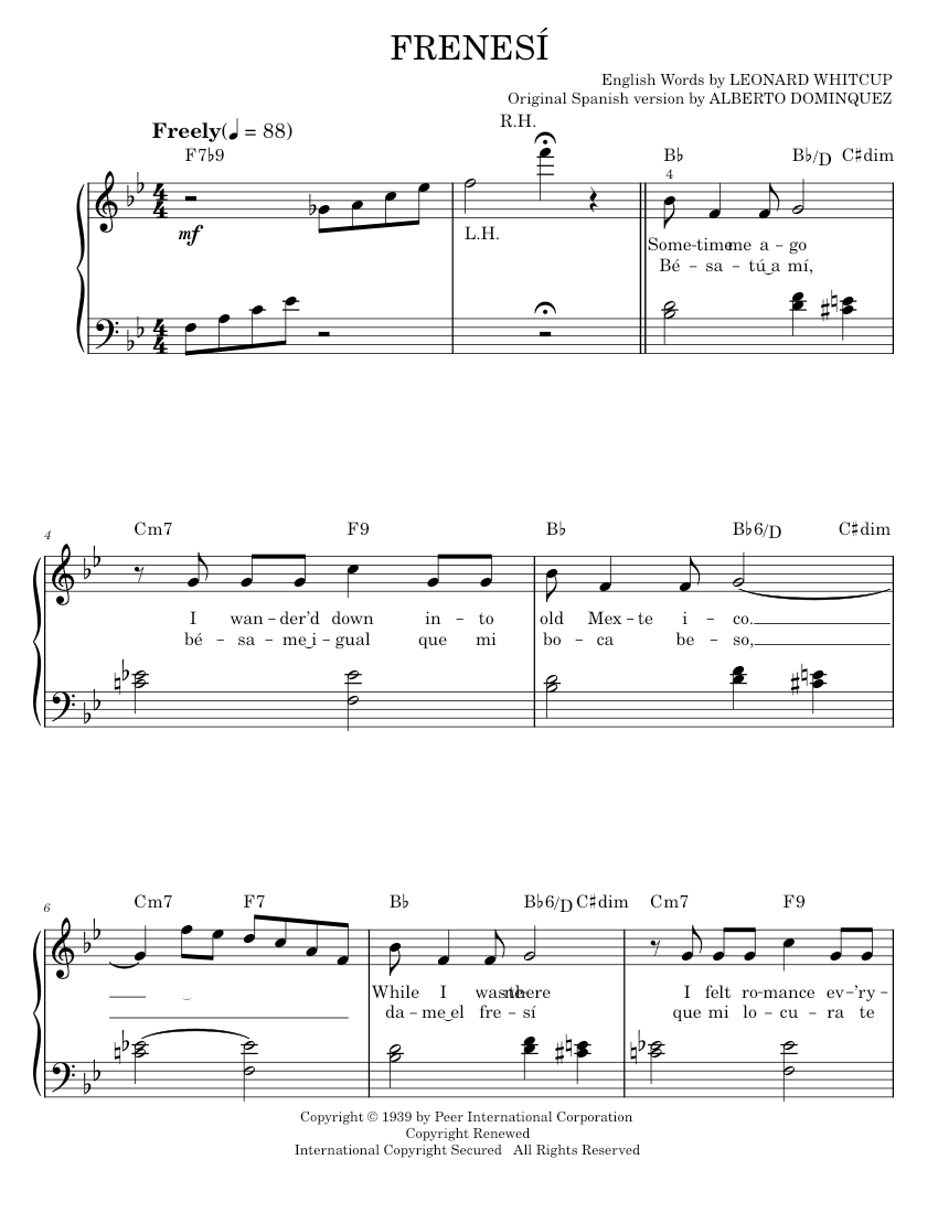 Frenesí Sheet music for Piano by Alberto Domínguez Official | MuseScore.com