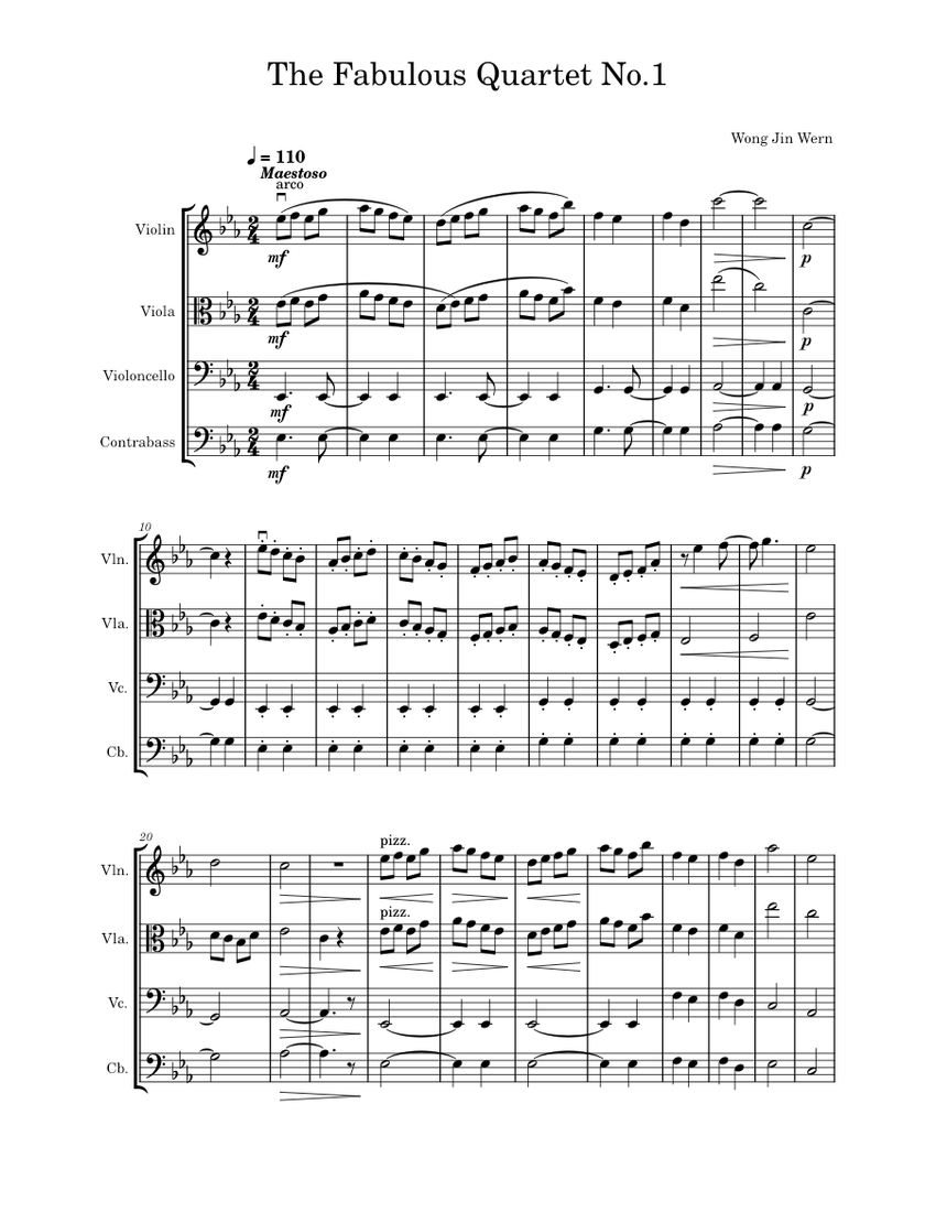 The Fabulous Quartet No.1. Sheet music for Contrabass, Violin, Viola ...