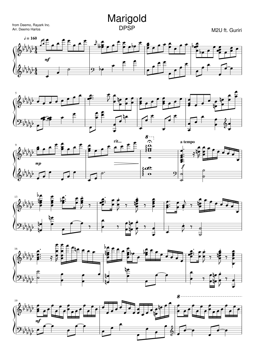 [DPSP] Marigold - M2U ft. Guriri Sheet music for Piano (Solo ...