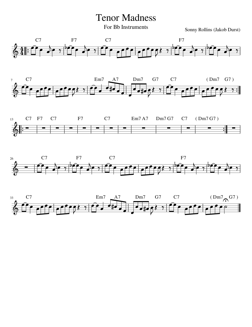 Tenor Madness Bb Sheet music for Piano (Solo) Easy | Musescore.com