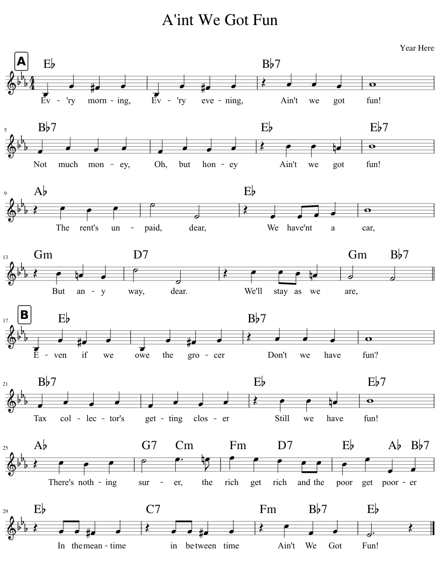 Aint We Got Fun Sheet Music with Chords for Piano (Solo) | MuseScore.com
