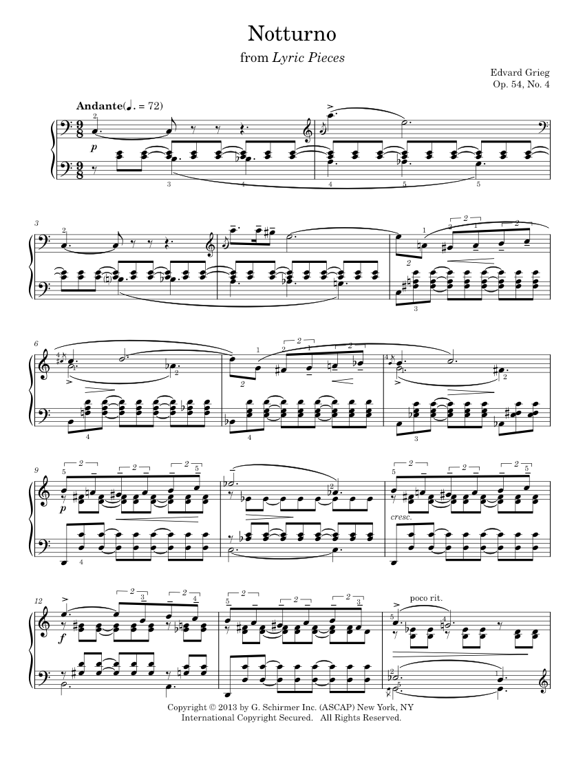 Play Official version of Notturno sheet music by Edvard Grieg for Piano ...
