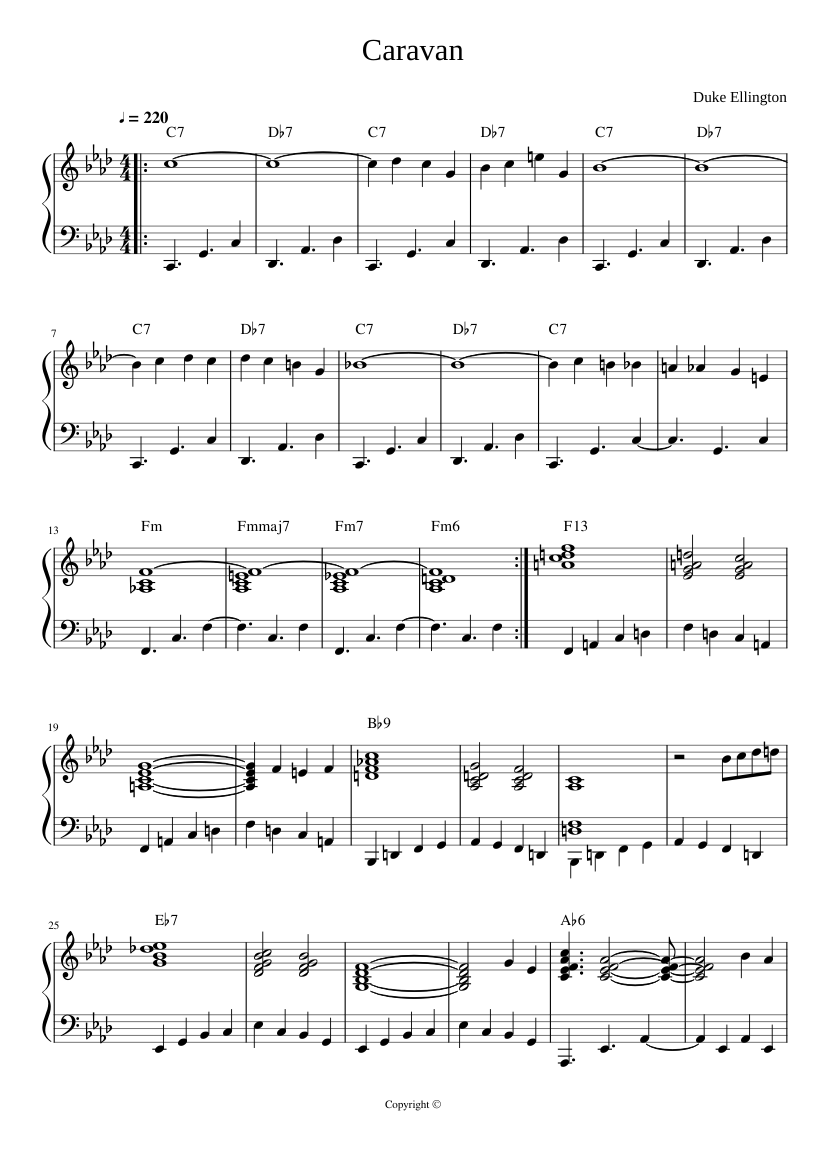 Caravan Sheet Music with Chords for Piano (Solo) easy | MuseScore.com