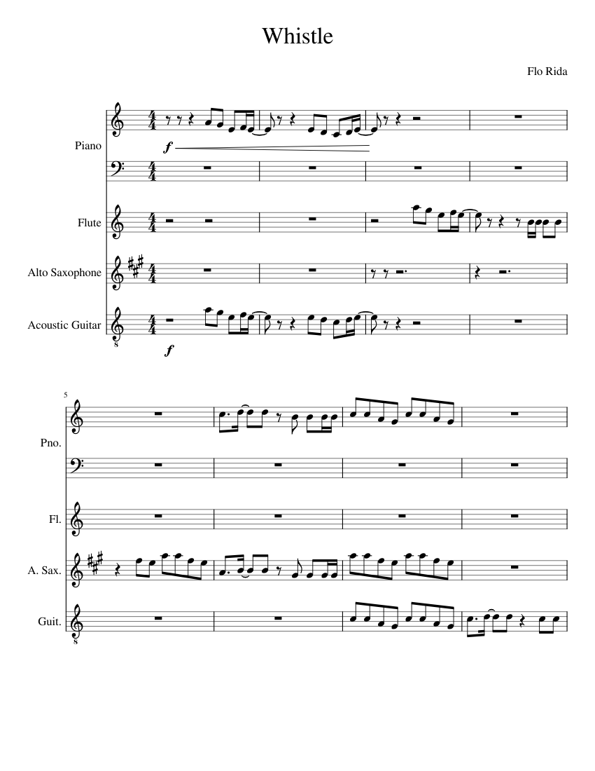 Whistle Sheet music for Piano, Flute, Saxophone alto, Guitar (Mixed ...