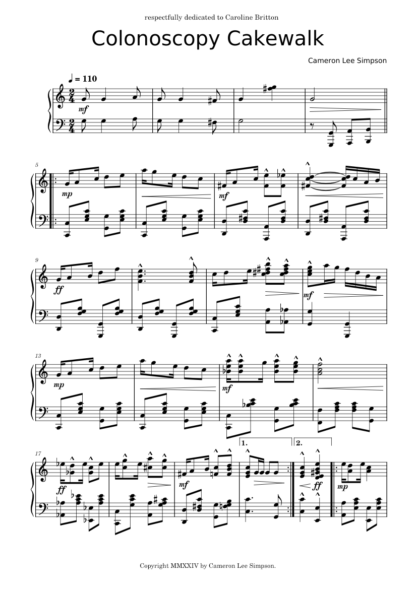 Colonoscopy Cakewalk Sheet music for Piano (Solo) | Musescore.com