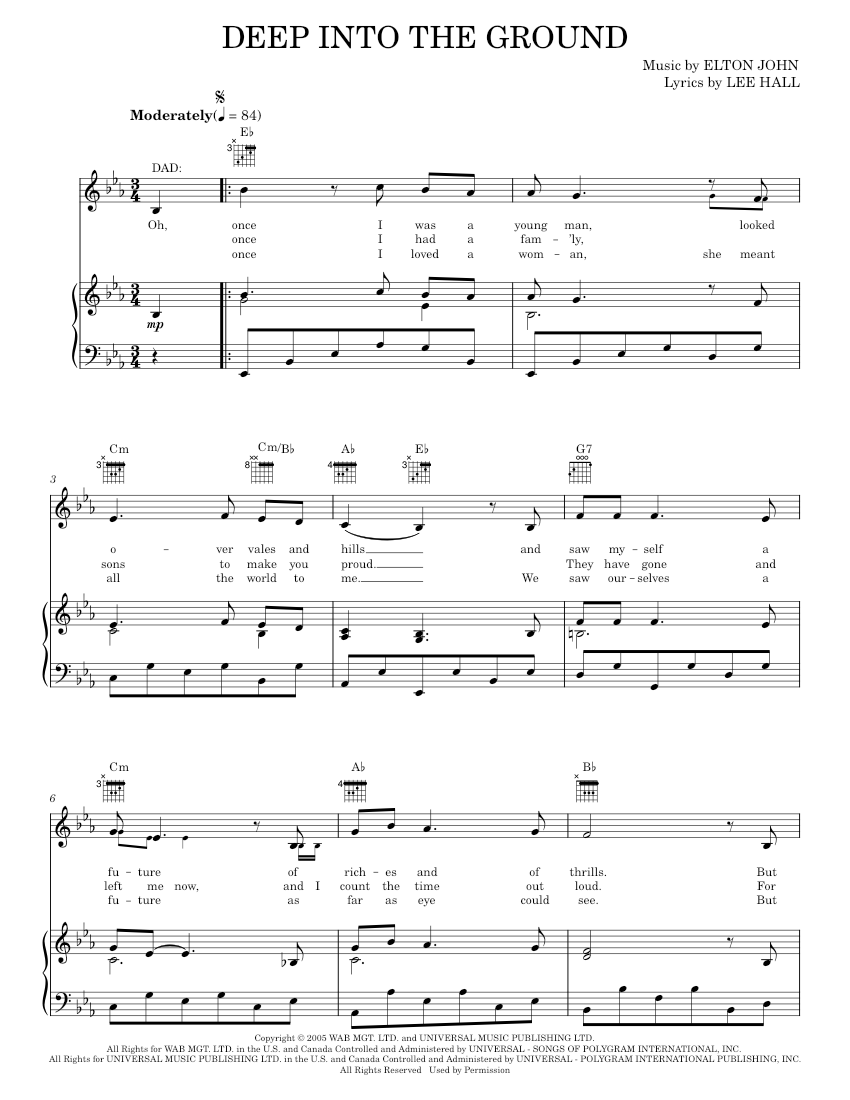 Play Official version of Deep Into The Ground sheet music by Elton John ...