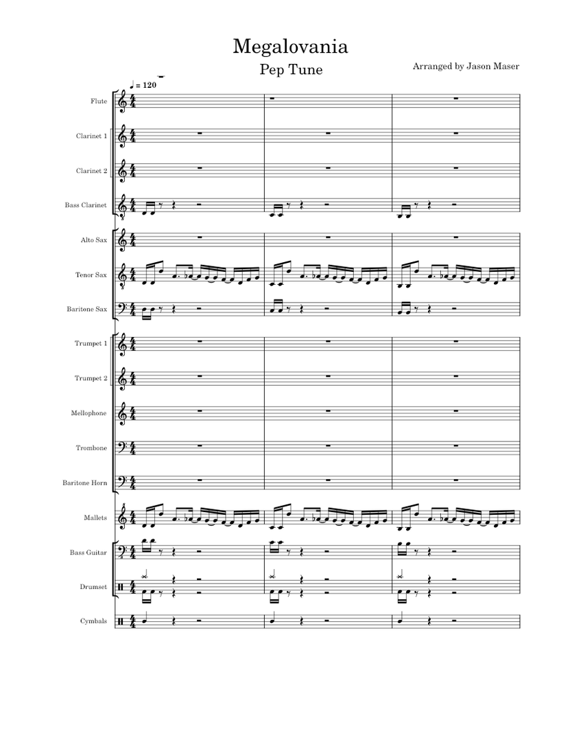 Megalovania – Toby Fox Megalovania Pep Tune Sheet music for Trombone, Flute, Clarinet in b-flat ...