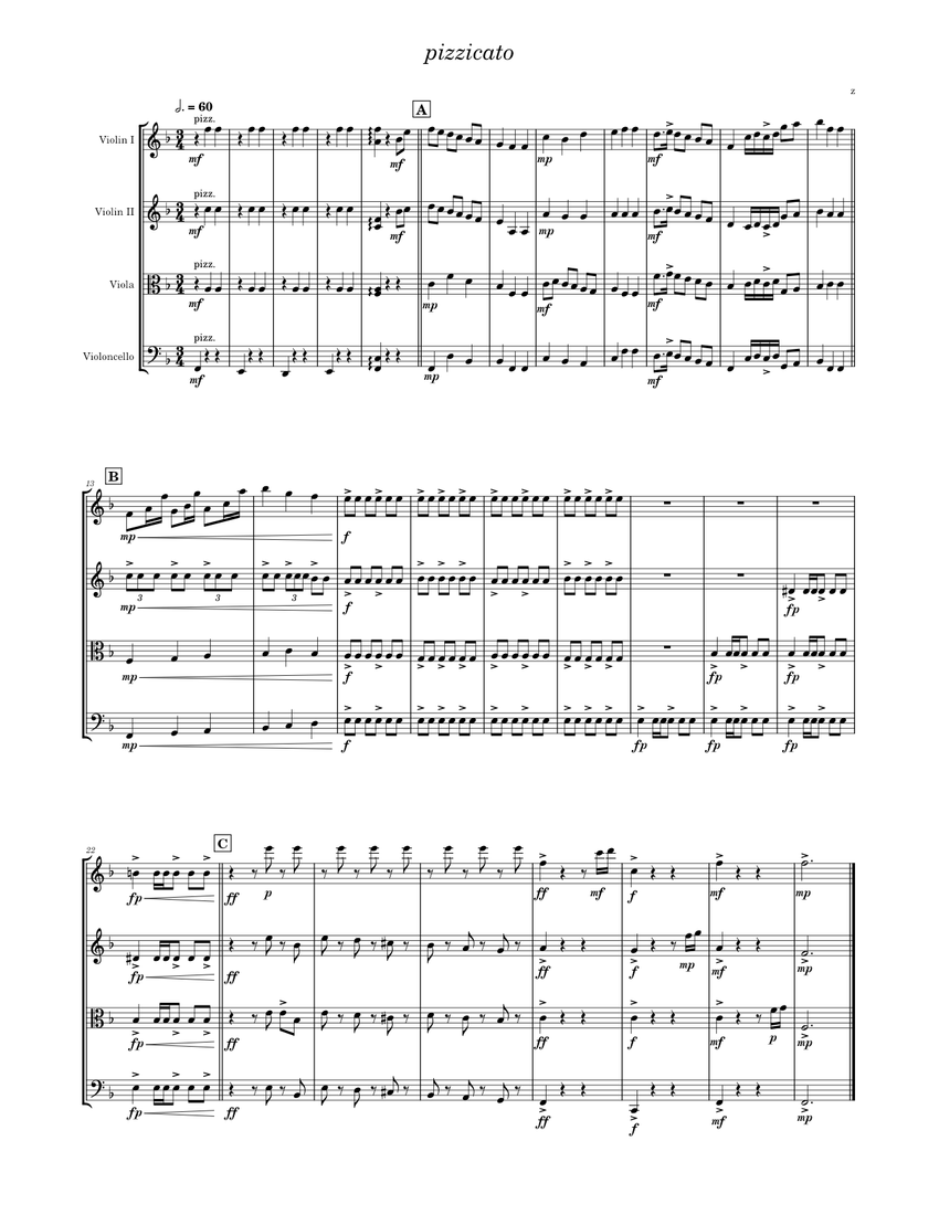 pizzicato Sheet music for Violin, Viola, Cello (String Quartet) | Musescore.com