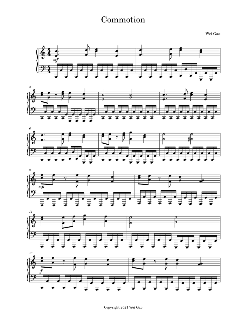 Commotion Sheet music for Piano (Solo) | Musescore.com