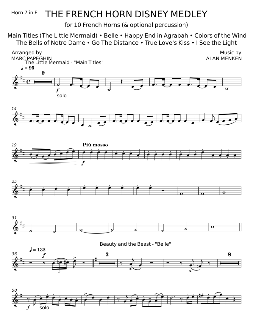 The French Horn Disney - Alan Menken Sheet Music for French horn (Solo ...