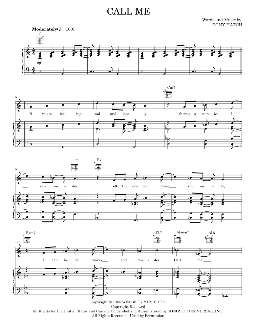 Play Official version of Call Me sheet music by Astrud Gilberto, Chris ...
