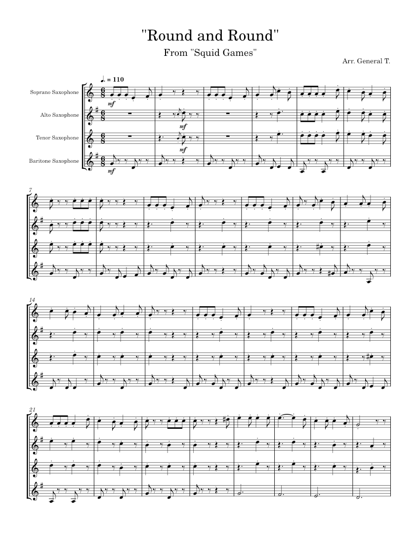 "Round and Round" - Netflix Series Squid Game Sheet Music for Saxophone alto, Saxophone tenor ...