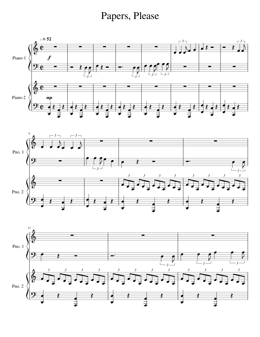 Papers, Please - Main Theme (Piano Duo) Sheet music for Piano (Piano ...