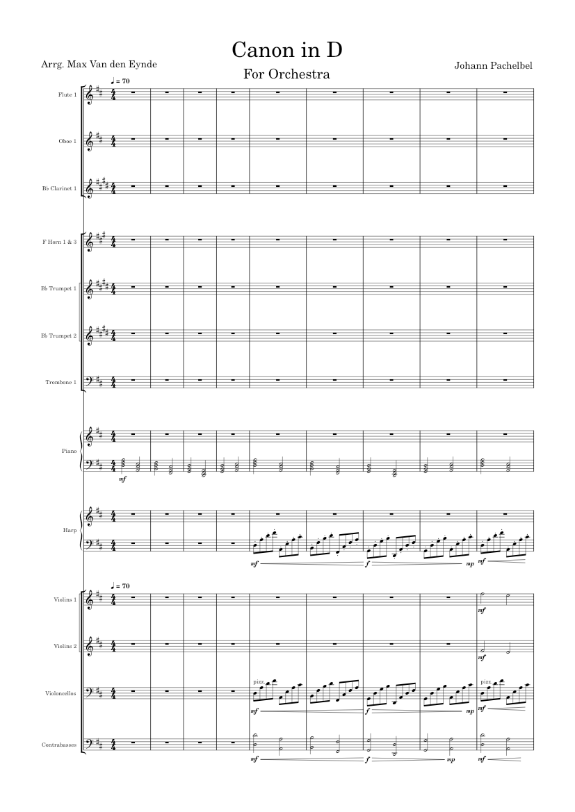 Canon in D – Johann Pachelbel Pachelbel's Cannon in D Sheet Music for ...