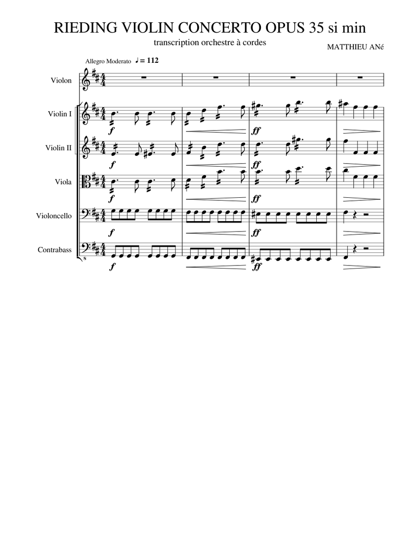RIEDING VIOLIN CONCERTO OPUS 35 si min IIIe mvt Sheet music for ...