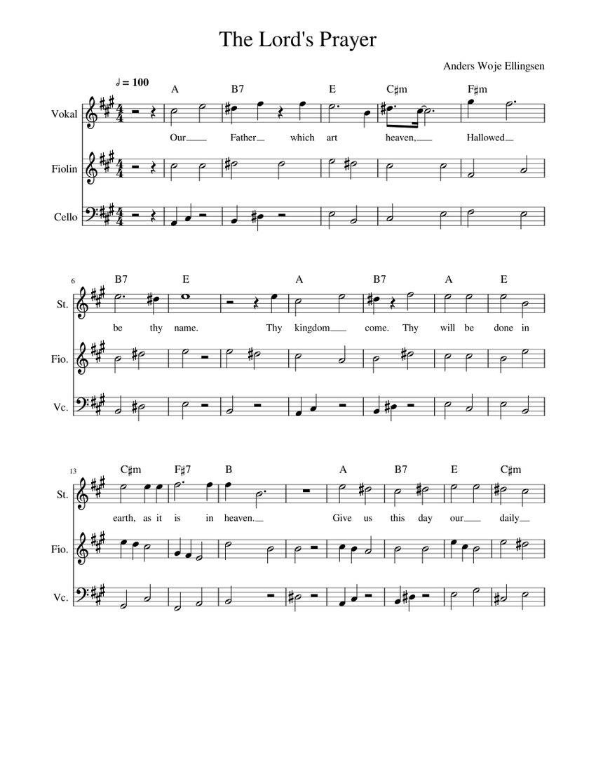 The Lords Prayer Sheet music for Vocals, Violin, Cello (Mixed Trio ...
