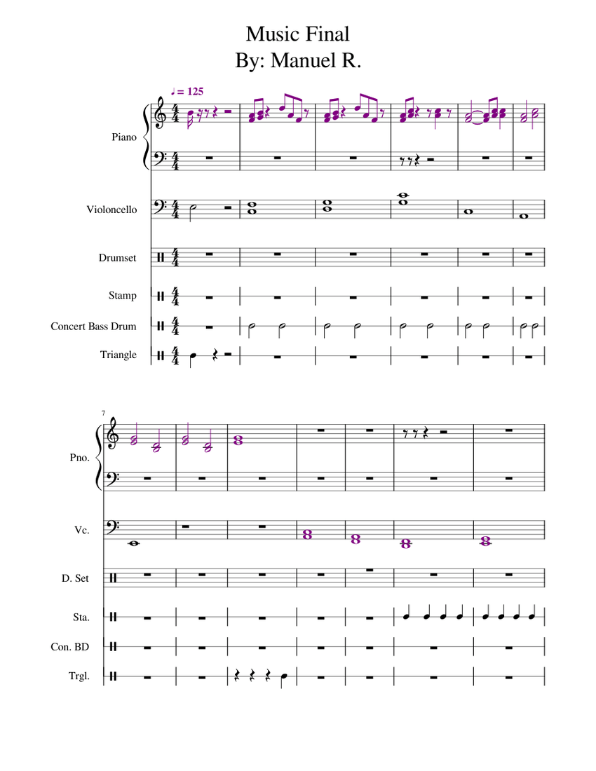Music Class Final Sheet music for Piano, Cello, Drum group, Bass drum ...